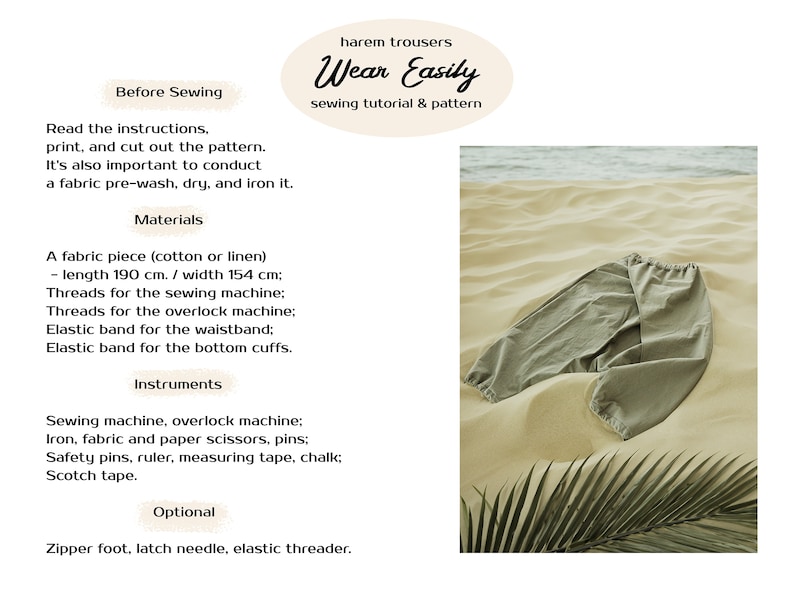 Harem Trousers Pattern and PDF Sewing Tutorial, Size XS - Etsy