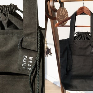 Drawstring Top Tote Bag - 3 Pockets, 2 Shoulder Straps, Perfect Cotton ...