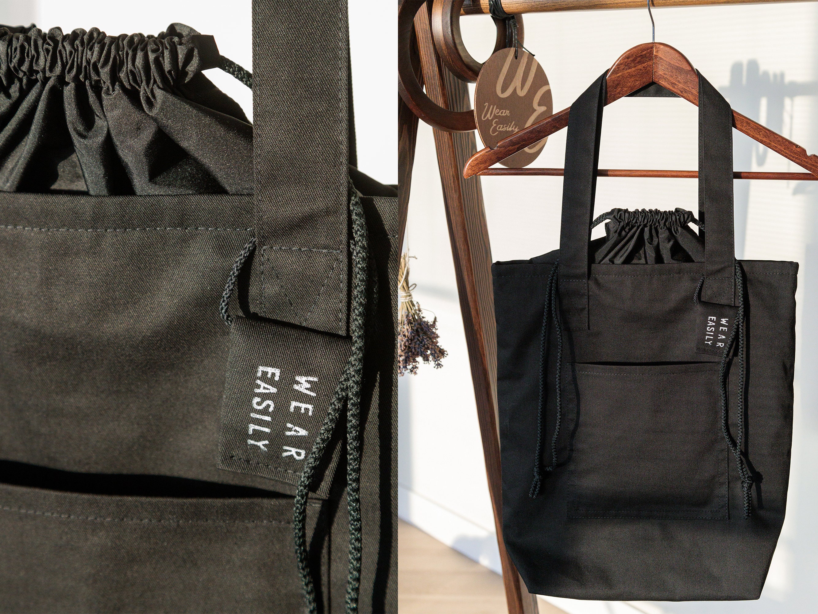 Drawstring Top Tote Bag - 3 Pockets, 2 Shoulder Straps, Perfect Cotton ...