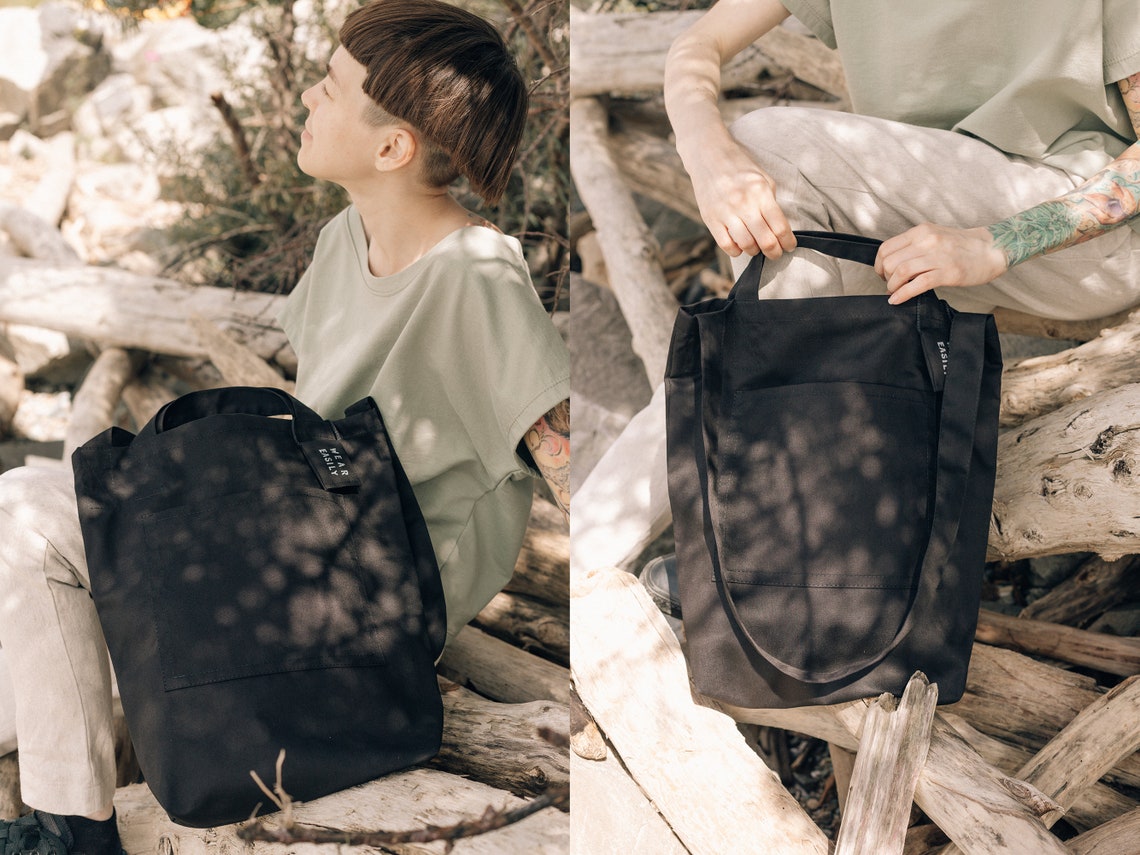 Waterproof Tote Bag With Pockets, Top Short Handles, Long Body Strap ...