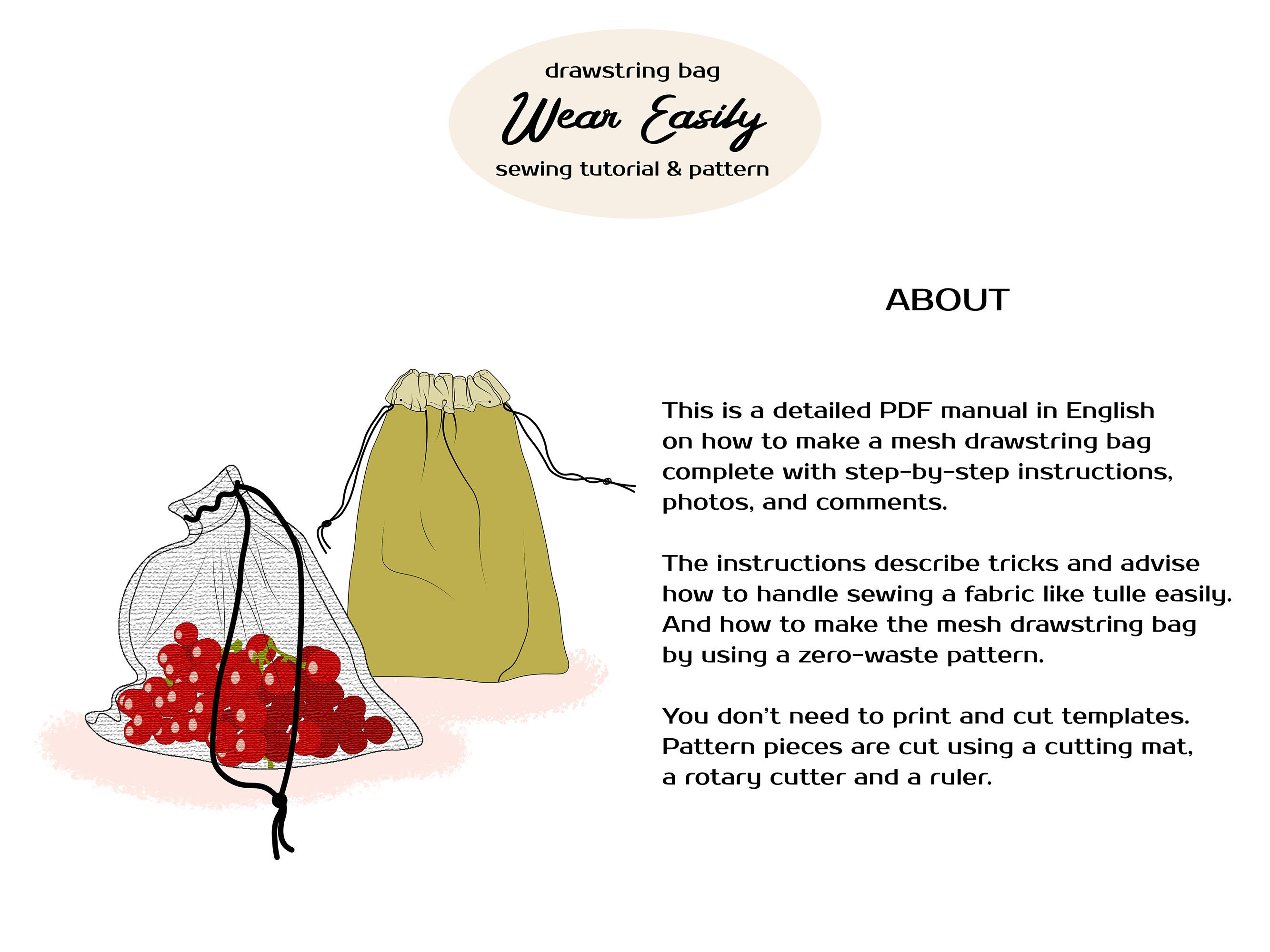 Drawstring Mesh Bag PDF Sewing Tutorial, Sewing Tricks for Tulle ...