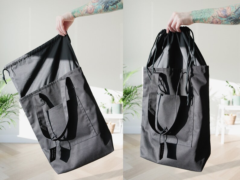 Drawstring Top Tote Bag - 3 Pockets, 2 Shoulder Straps, Perfect Cotton ...