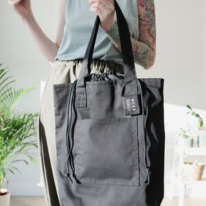 Drawstring Top Tote Bag - 3 Pockets, 2 Shoulder Straps, Perfect Cotton ...