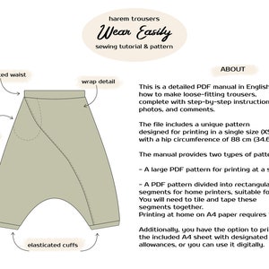 Harem Trousers Pattern and PDF Sewing Tutorial, Size XS - Etsy