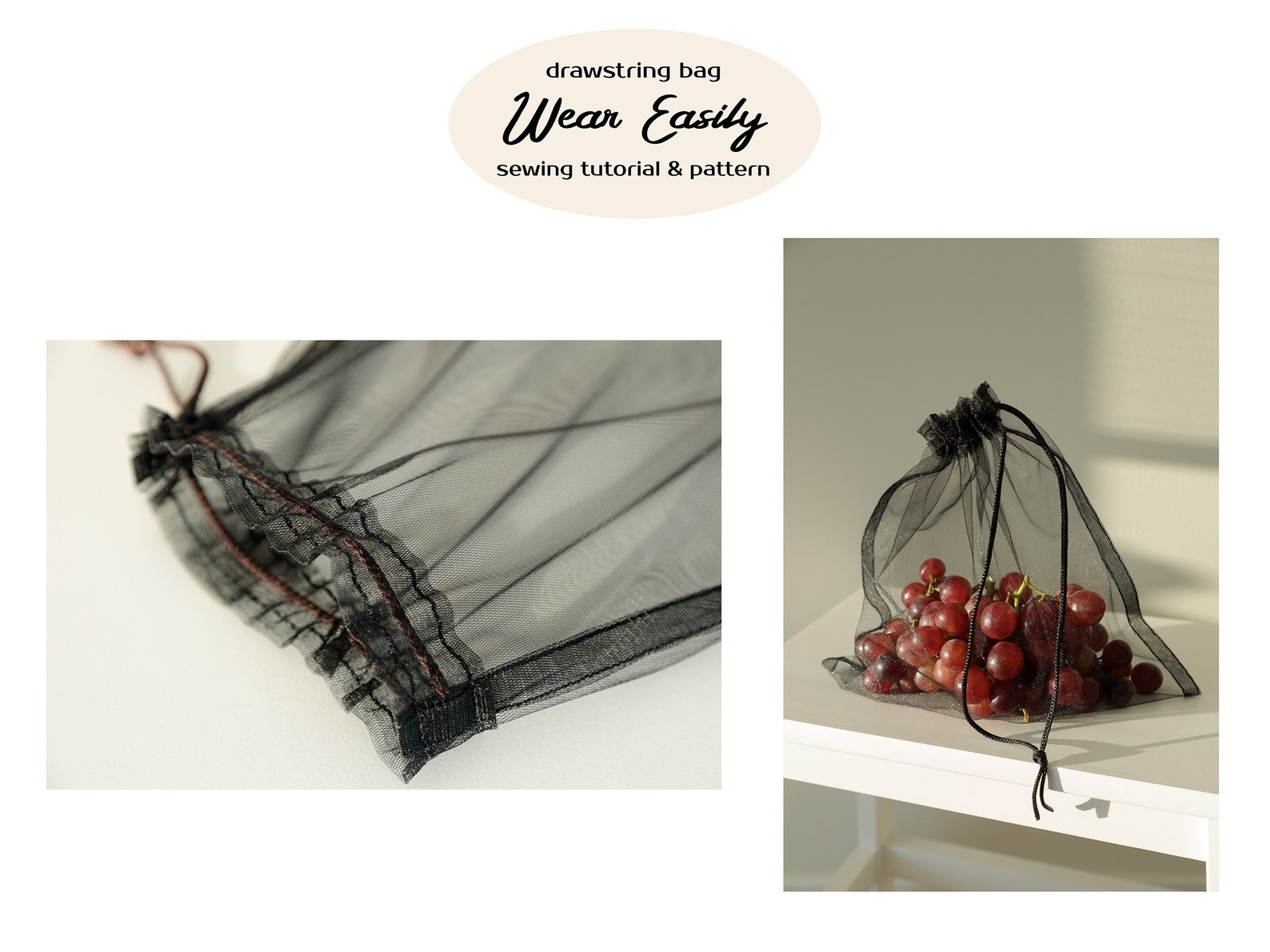 Drawstring Mesh Bag PDF Sewing Tutorial, Sewing Tricks for Tulle ...