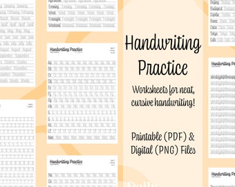 Handwriting Practice Sheets, Printable, Digital, Handwriting Worksheet ...