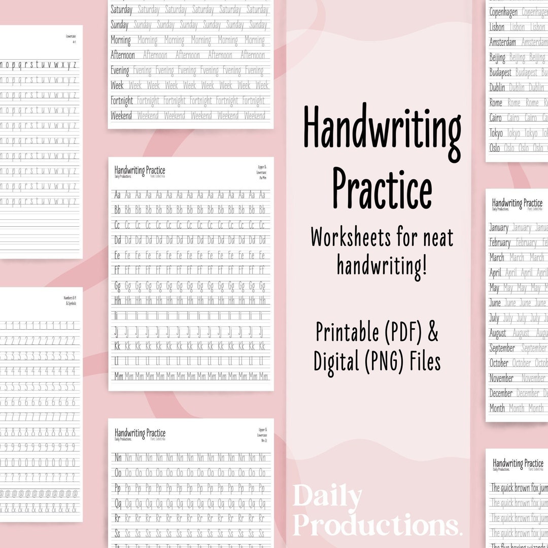 Handwriting Practice Sheets, Printable, Digital, Handwriting Worksheet ...