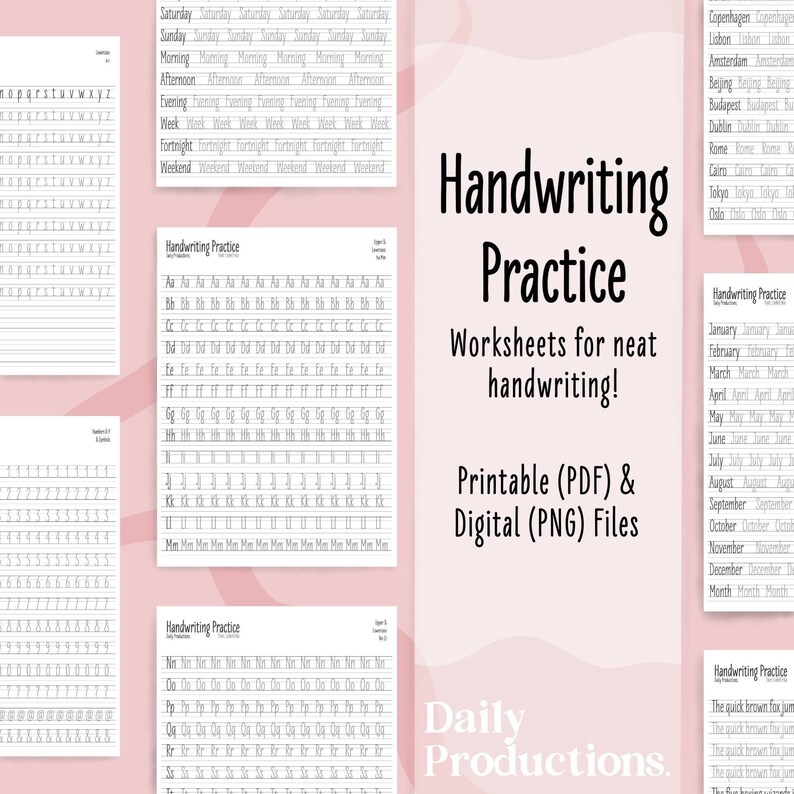 Handwriting Practice Sheets, Printable, Digital, Handwriting Worksheet ...