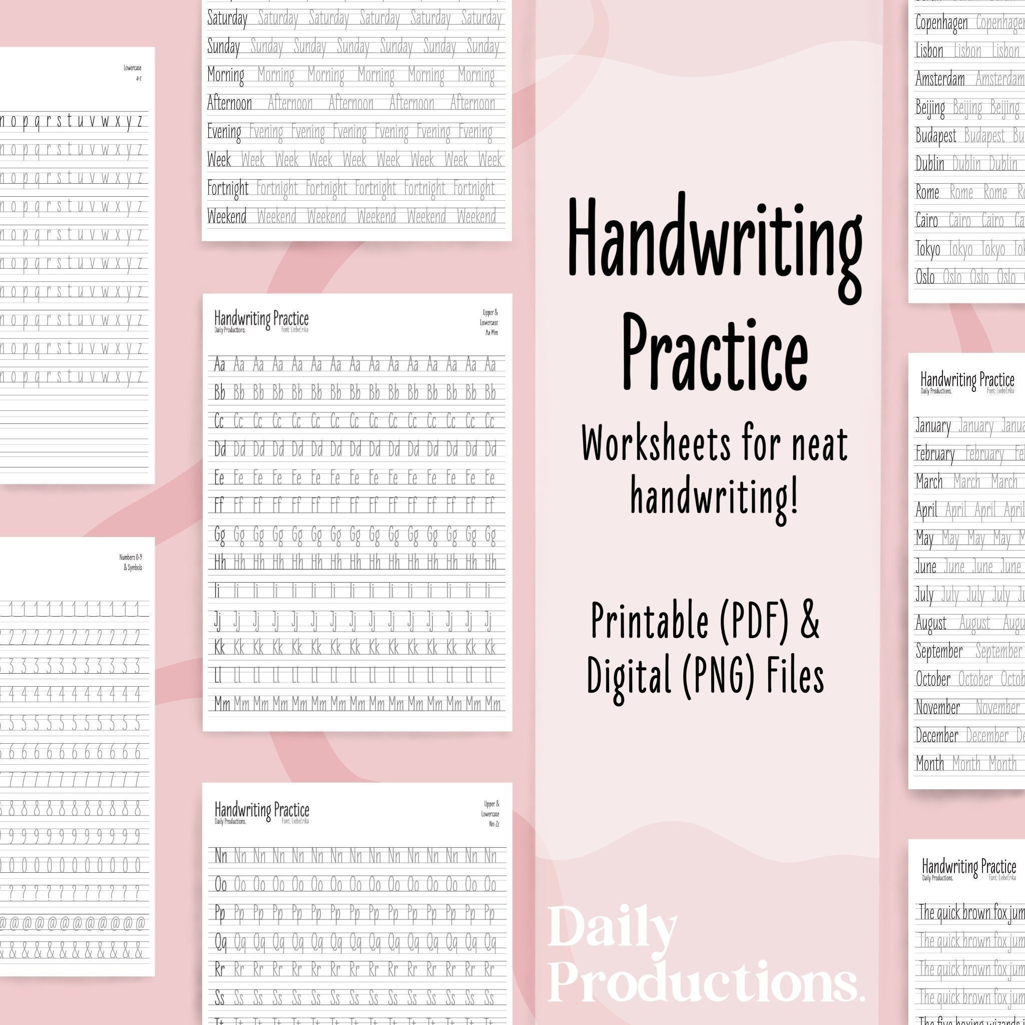 Handwriting Practice Sheets, Printable, Digital, Handwriting Worksheet ...