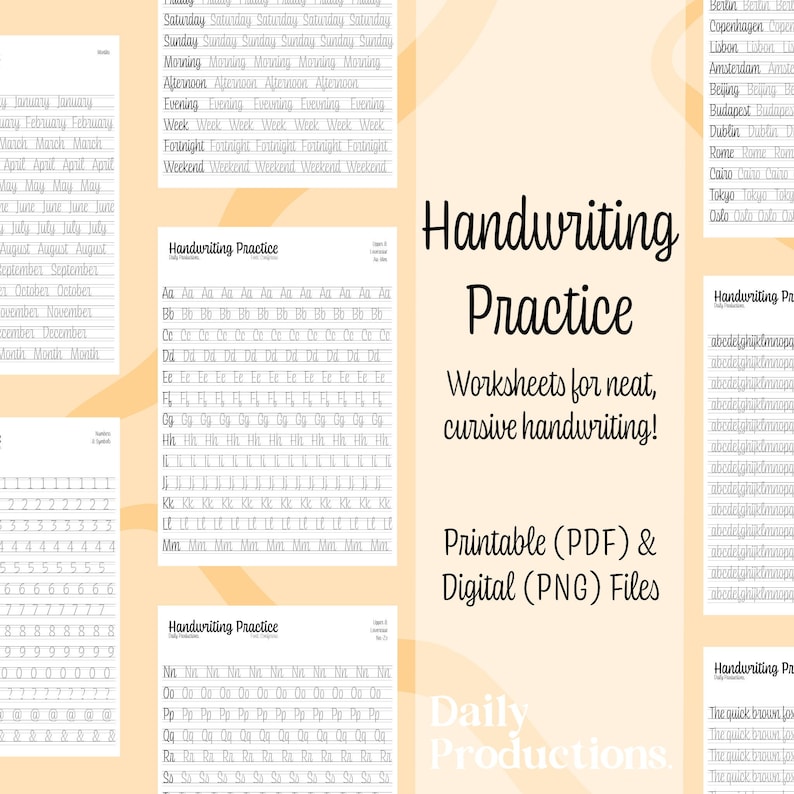 Cursive Handwriting Practice Sheets, Printable, Digital, Handwriting Worksheet, Digital Download ...