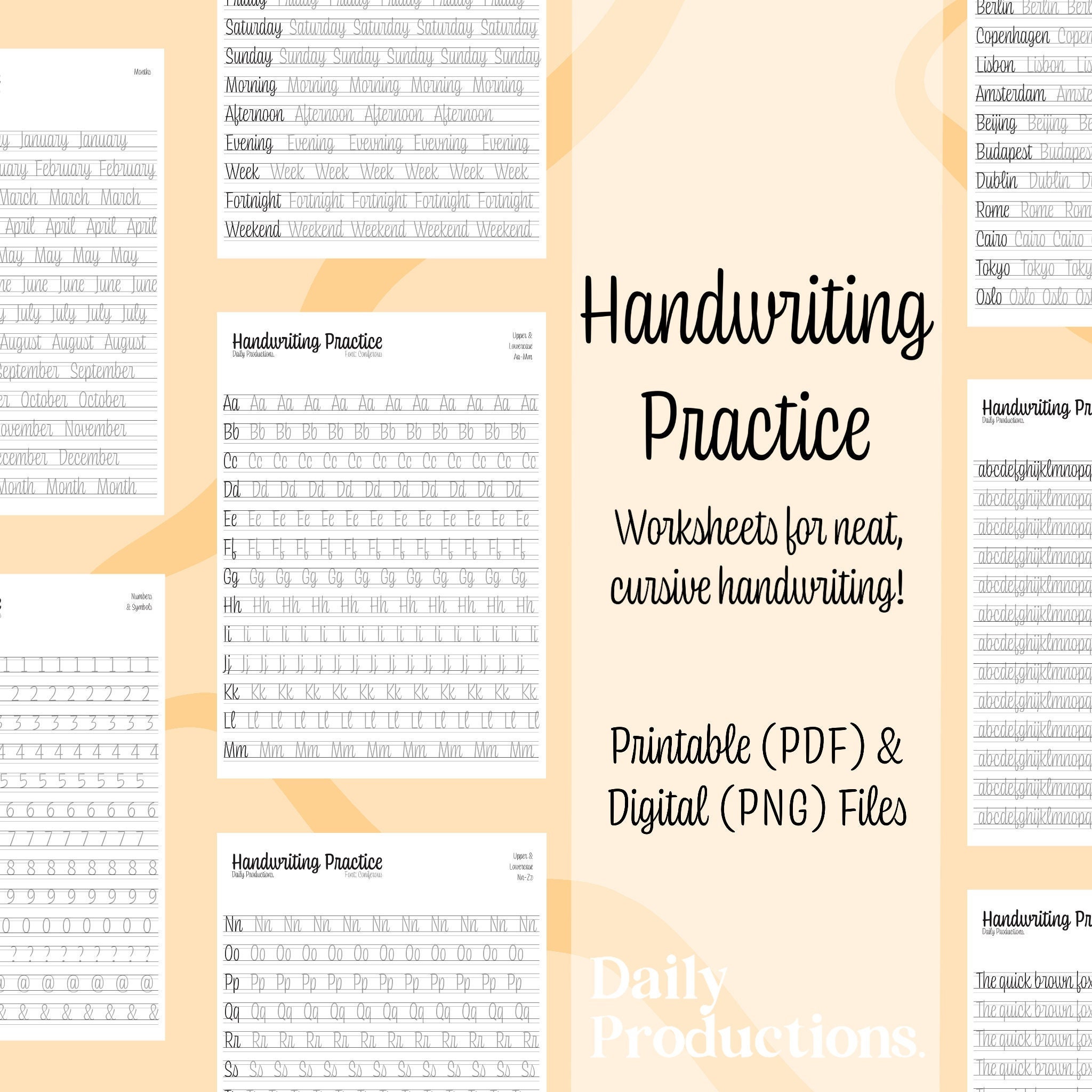 Cursive Handwriting Practice Sheets, Printable, Digital, Handwriting ...
