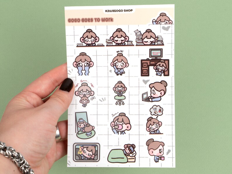 Cute Chibi Office Girl Glossy Paper Sticker Sheet | Cartoon Art Digital ...