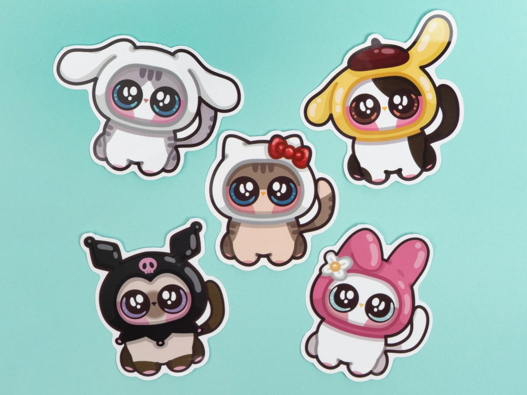 Chibi Kawaii Kitty Vinyl Sticker | Cartoon Art One-sided Glossy Print ...