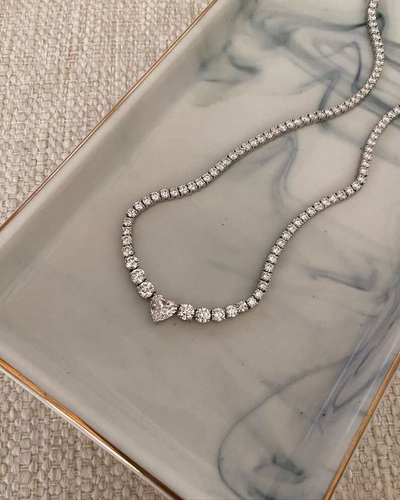 Iced Out Diamond Choker Dainty Wedding Necklace, 9 MM Heart Cut ...