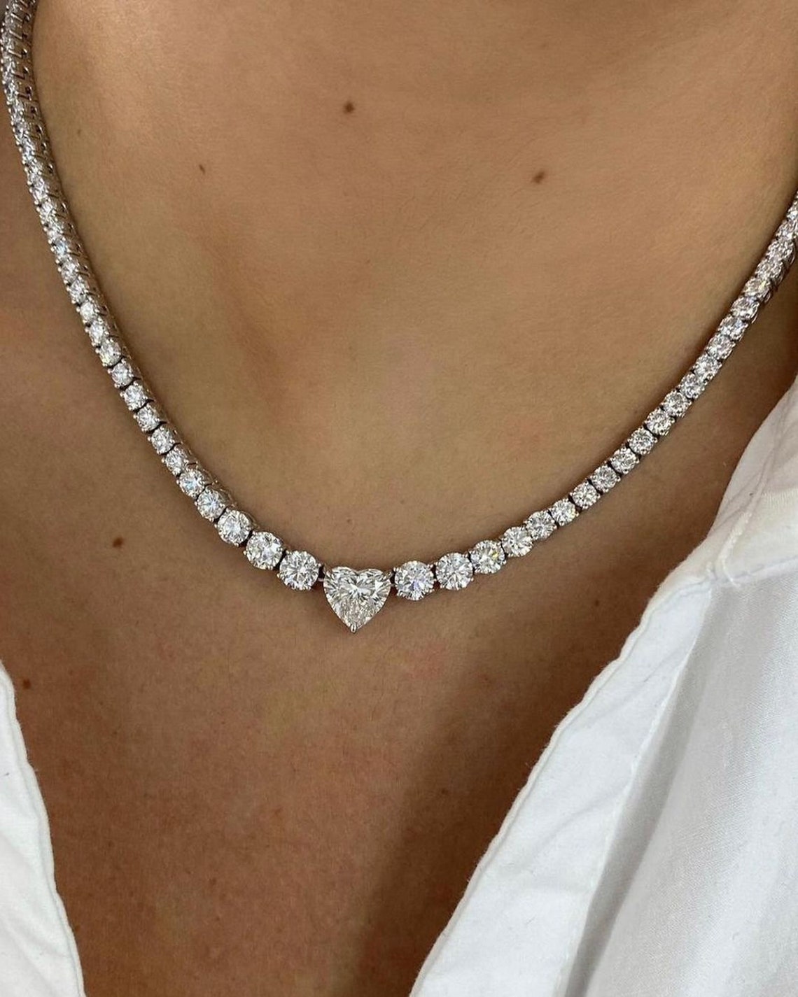 Iced Out Diamond Choker Dainty Wedding Necklace, 9 MM Heart Cut ...