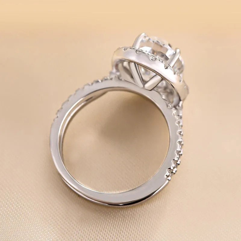 Unique Oval Cut Insert Wedding Ring Set, 10k White Gold Ring, 3.00 Oval ...