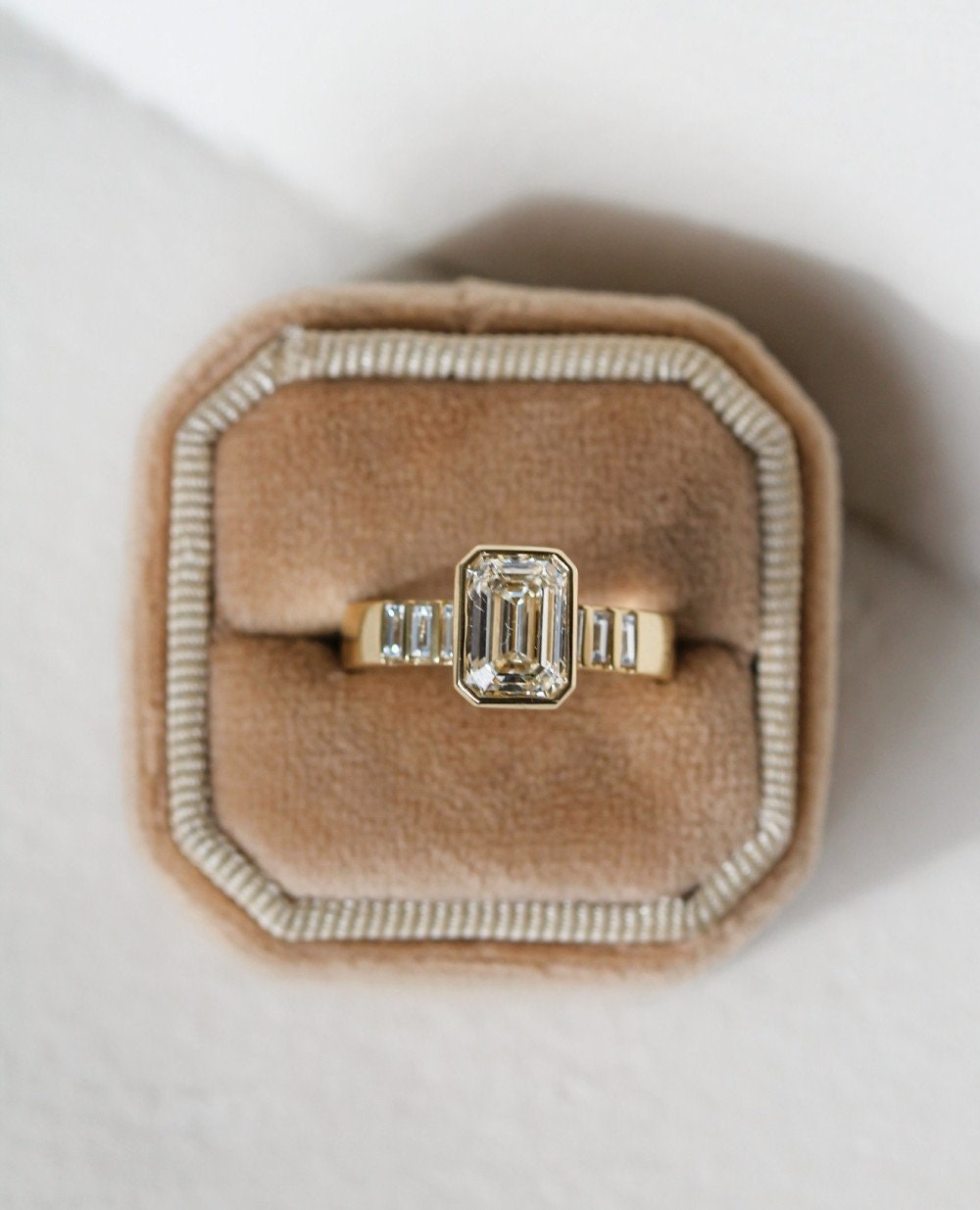 1.75 CT Emerald Cut Bezel Set Engagement Ring, With Baguette Accents ...