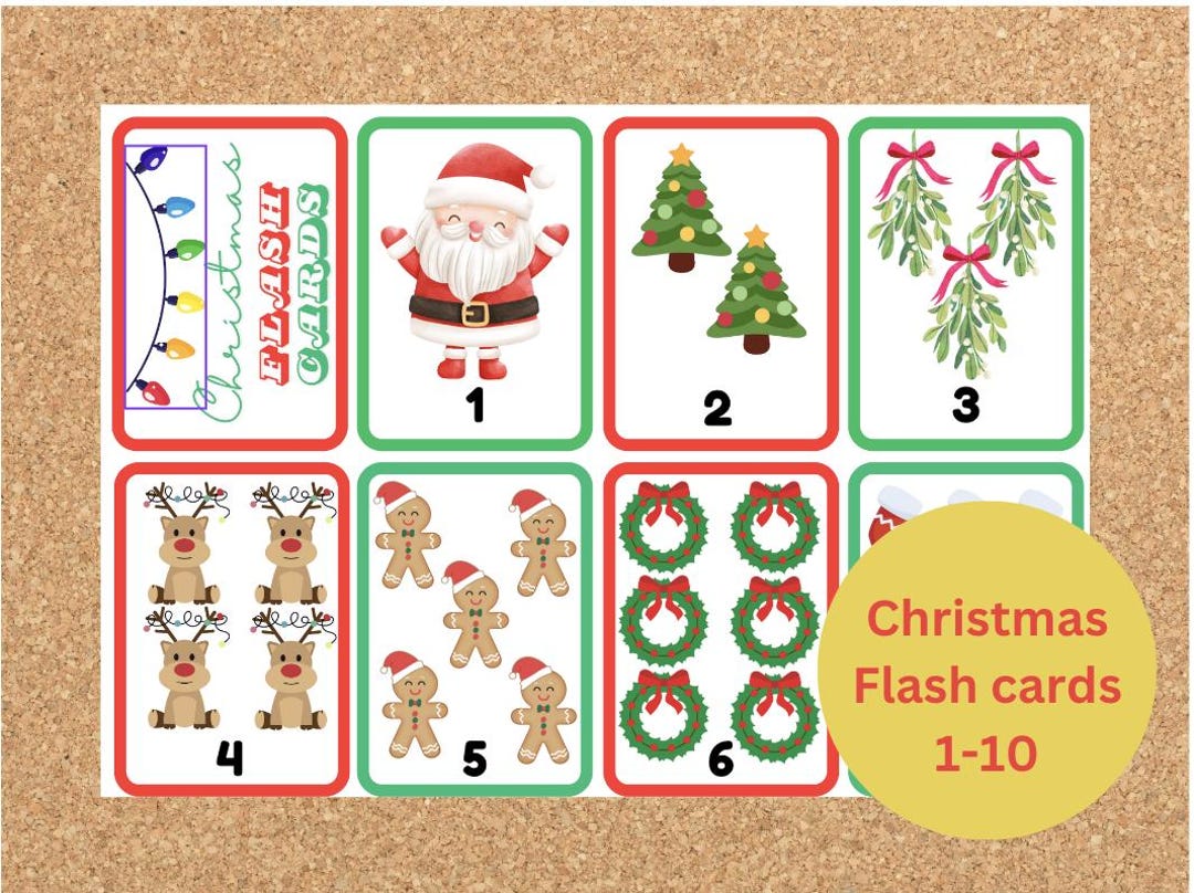 Christmas Themed 1-10 Printable Flashcards - Etsy