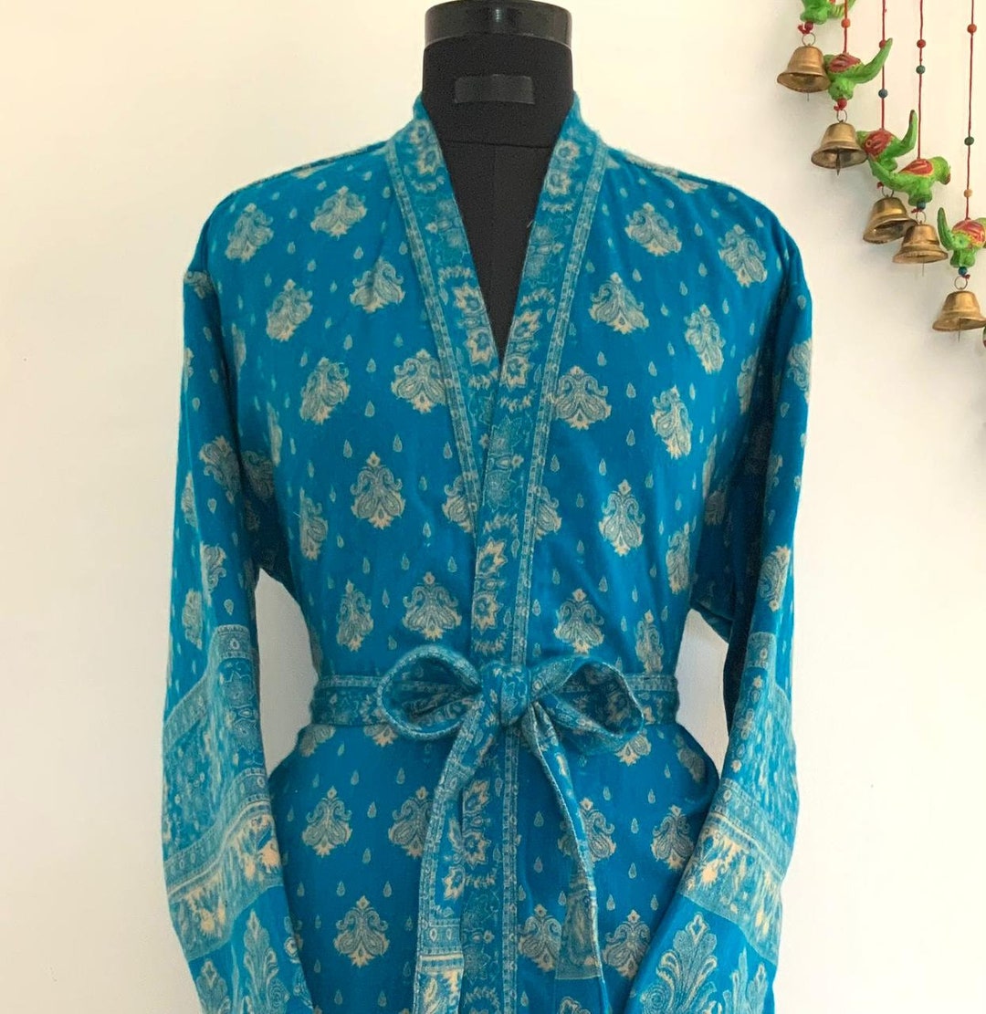 Gorgeous Pacific Blue Yak Wool Blend Unisex Robe,handmade Kimono,winter ...