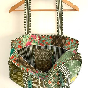 New Zipper Style Green Patchwork Tote Handmade Cotton Block Print ...