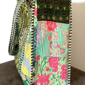New Zipper Style Green Patchwork Tote Handmade Cotton Block Print ...