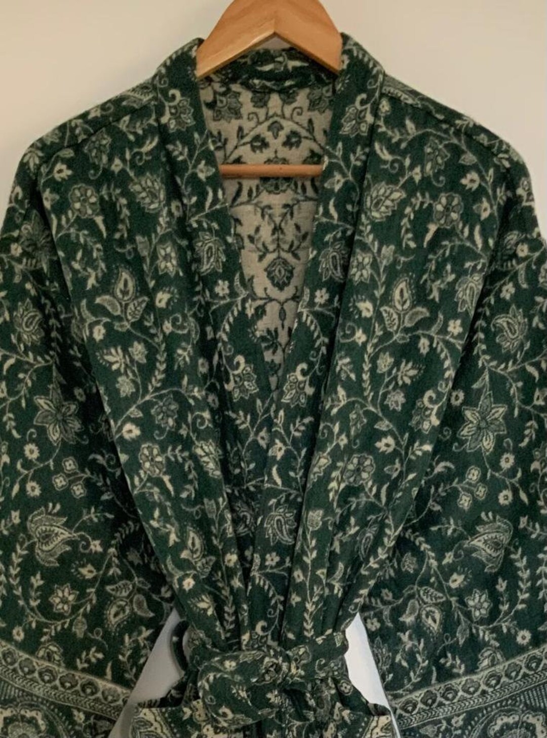 Dark Grey Floral Yak Wool Blend Unisex Kimono/robe,handmade Kimono ...