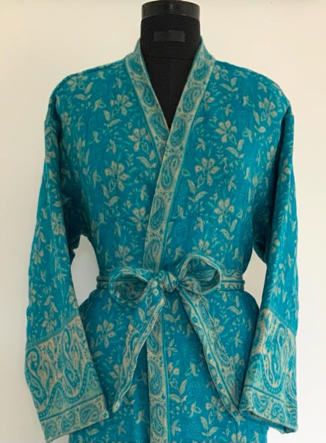 Sky Blue Yak Wool Floral Blend Unisex Kimono/robe,handmade Kimono ...