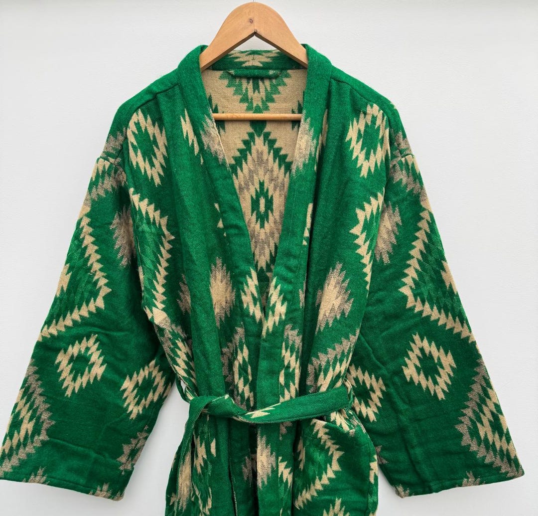 Beautiful Green Yak Wool Blend Unisex Kimono,handmade,winter Special ...