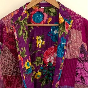 Dark Purple Pure Silk Handmade Patchwork Cotton Reversible Quilted ...