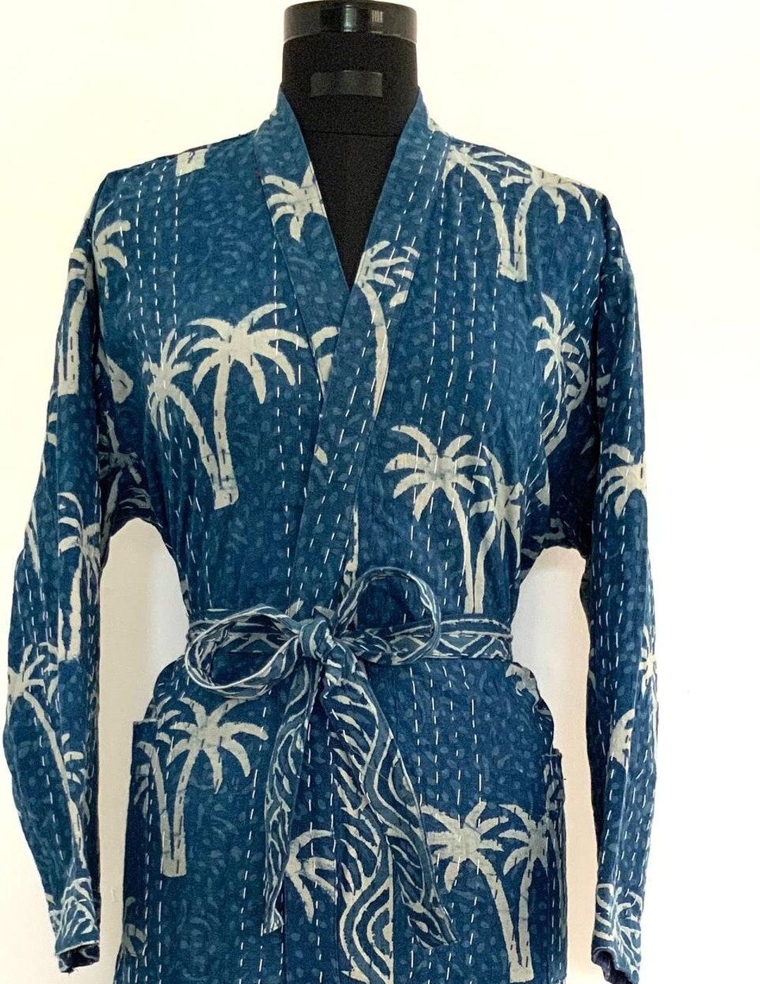 Indigo Palm Tree Long Hand Block Print Kantha100%cotton Bath - Etsy