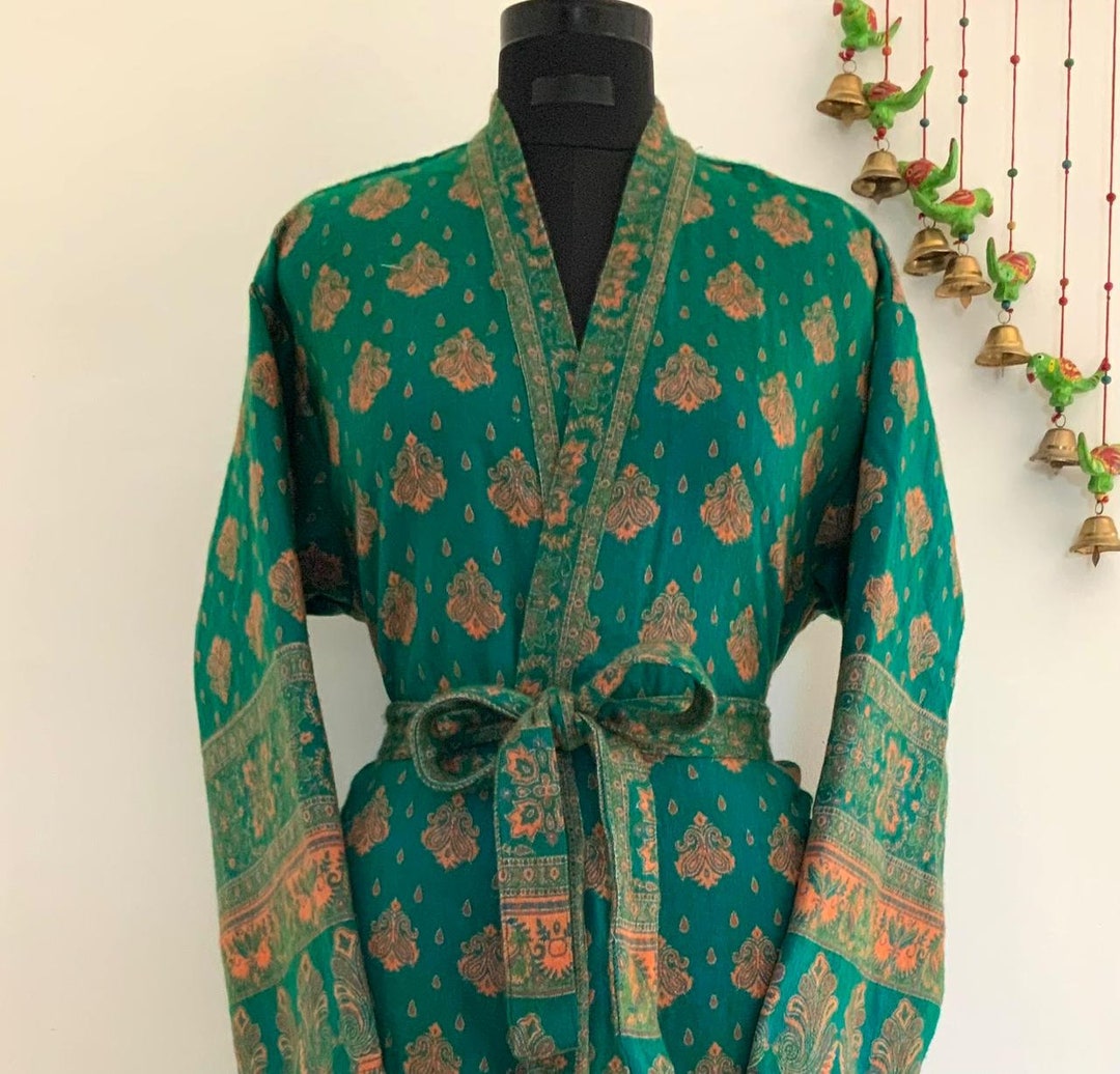 Gorgeous Persian Green Yak Wool Blend Unisex Robe,handmade Kimono ...