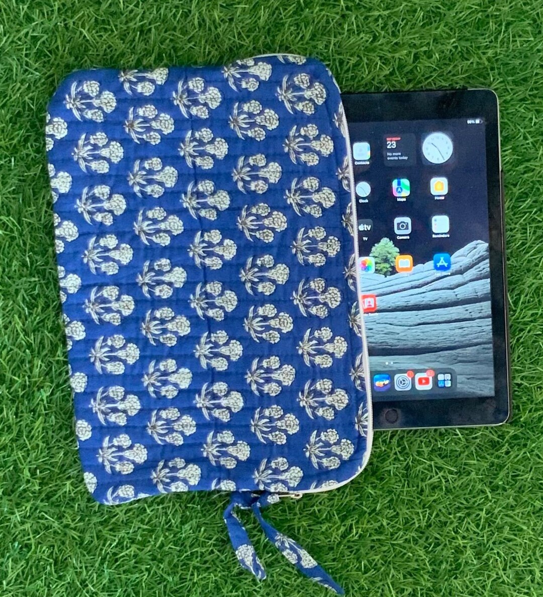Beautiful Blue 100% Cotton Block Print Quilted Handmade Laptop ...