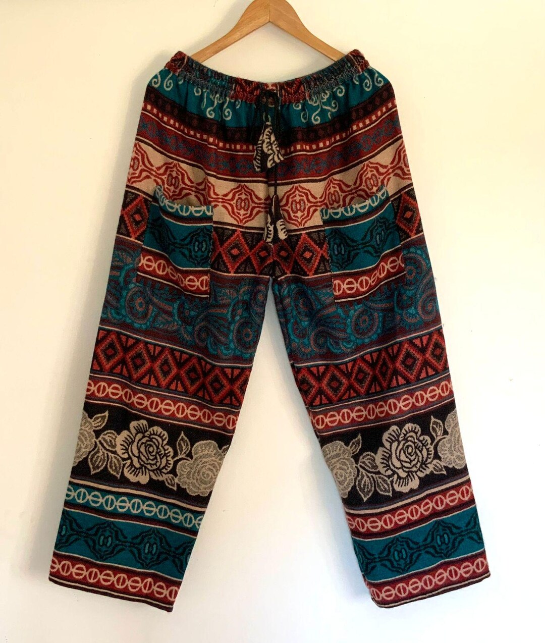This Beautiful Tibetan Yak Wool Blend Red-green Trousers Perfect for ...