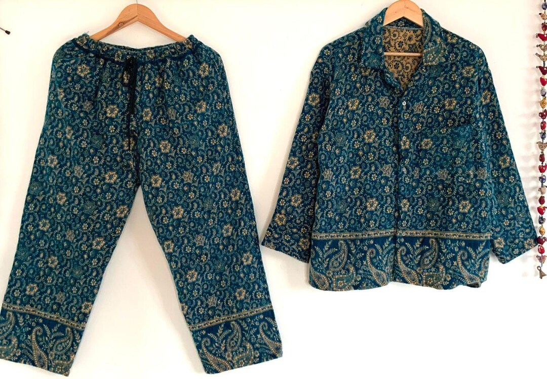 Gorgeous Teal Blue Yak Wool Blend Pyjamas Set,perfect for Winter Time ...