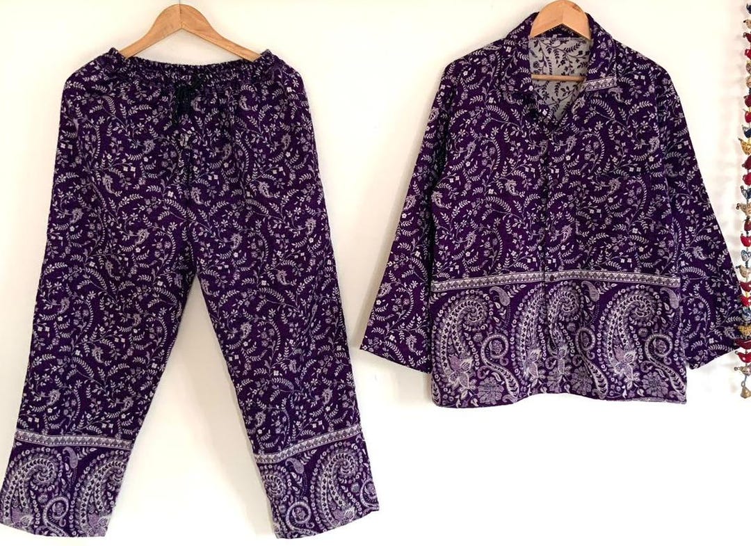 Beautiful Purple Yak Wool Blend Pyjamas Set, Perfect for Winter Time ...