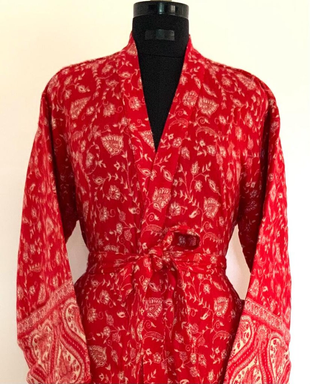 Yak Wool Blend Unisex Kimono/robe,handmade Kimono,red Heart Sleeve ...