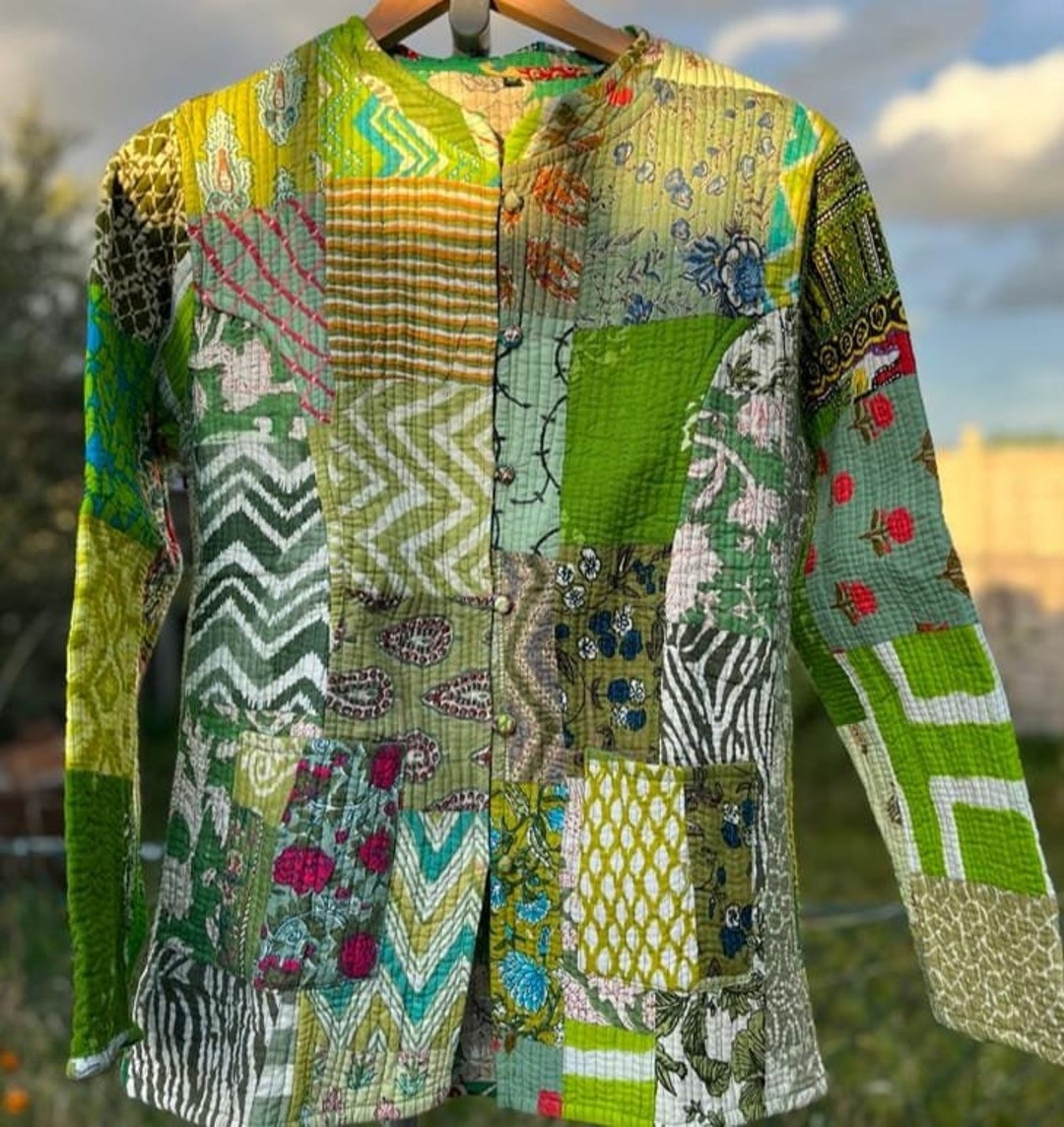 Parrot Green 100% Cotton Handmade Patchwork Reversible Quilted Short ...