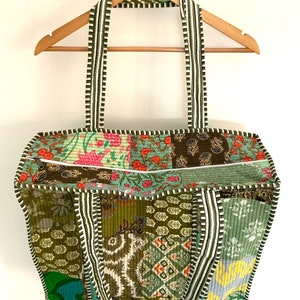 New Zipper Style Green Patchwork Tote Handmade Cotton Block Print ...