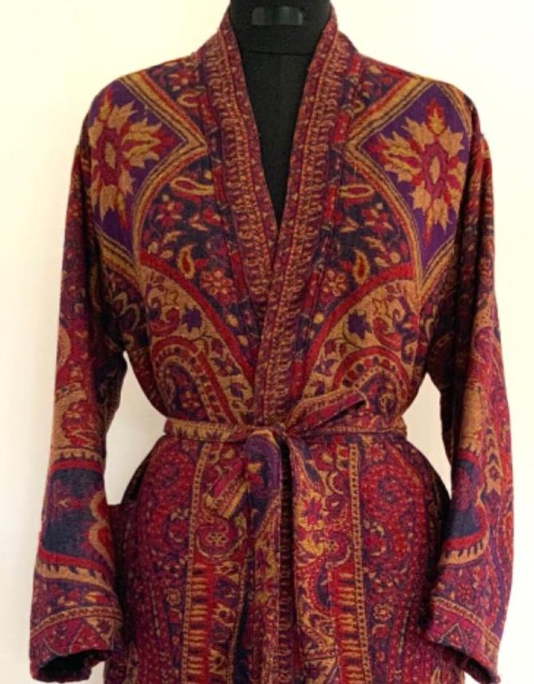 Red-blue Shade Pure Merino Boiled Wool Unisex Kimono,handmade Robe ...