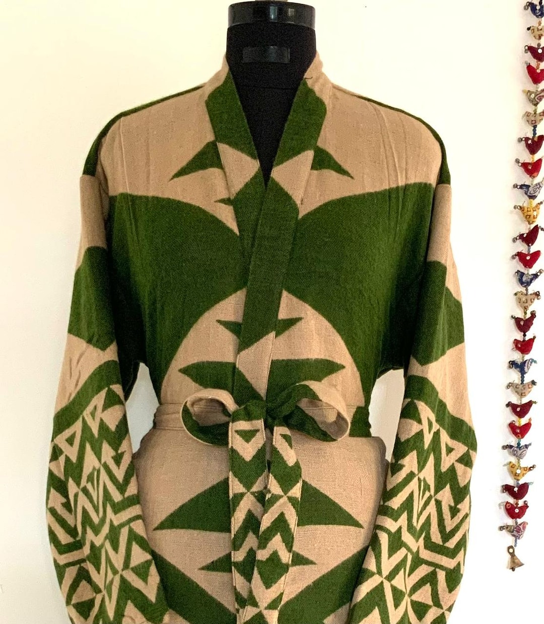 Olive Green & Cream Yak Wool Blend Unisex Handmade Kimono/robe,winter ...