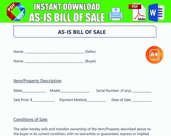 As-is Bill of Sale - As-is Bill of Sale Forms - As-is Bill of Sale ...