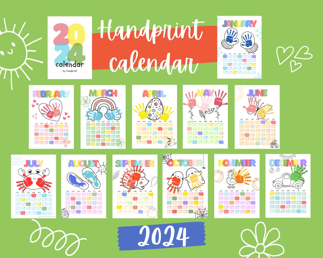 2024 Handprint Calendar Footprint Art Printable Memory Book DIY Gift ...