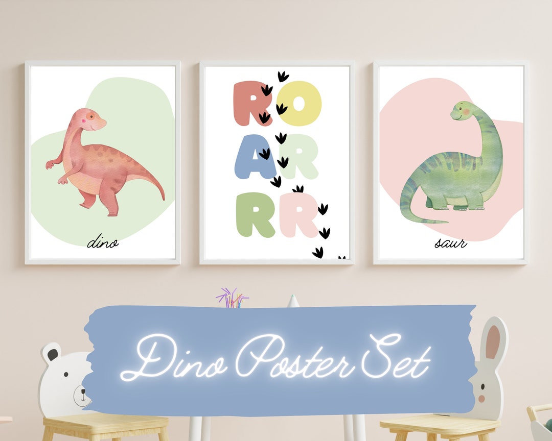 Dinosaur Print Dino Printable 3 Poster Set Boys Room Wall Art Decore ...