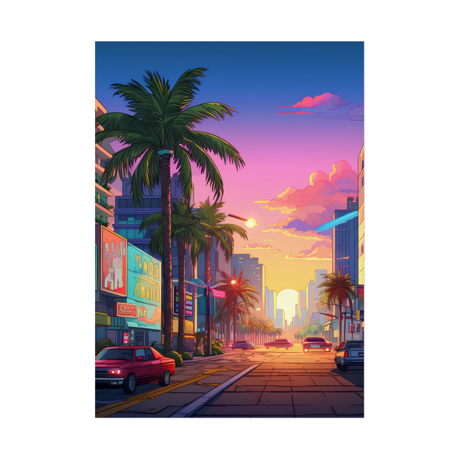 Miami Neon Nights: Pixel Art Street Scene Capture the Vibrant Energy of ...