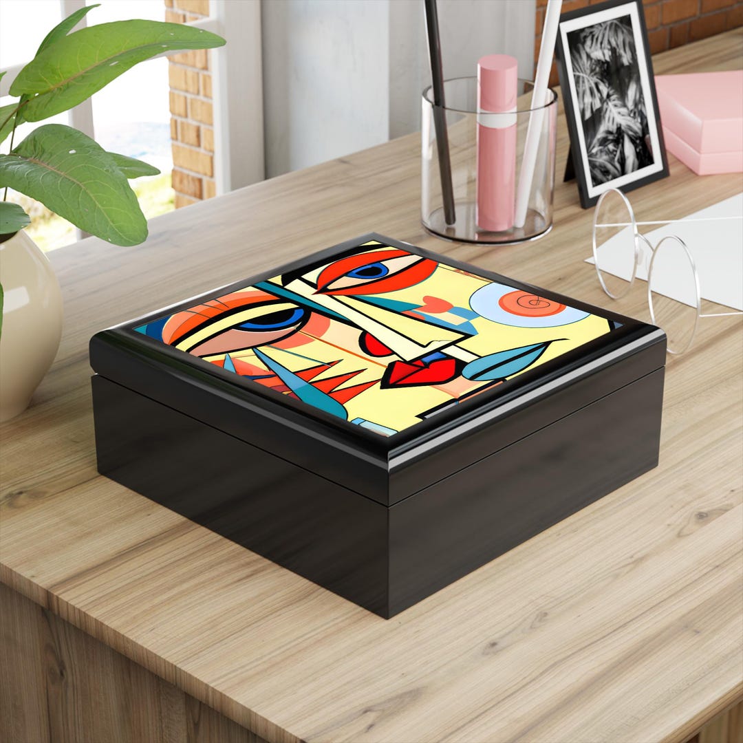 Cubism Jewelry Box: Geometric Art Rubberwood Keepsake Holder - Etsy