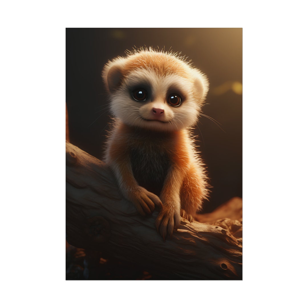 Art Print of a Cute Baby Suricata With Realistic Details, Including Its ...