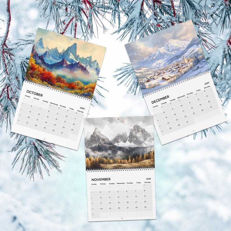 Calendar, 2025 Mountain Calendar, Monthly Calendar, Watercolor Mountain ...