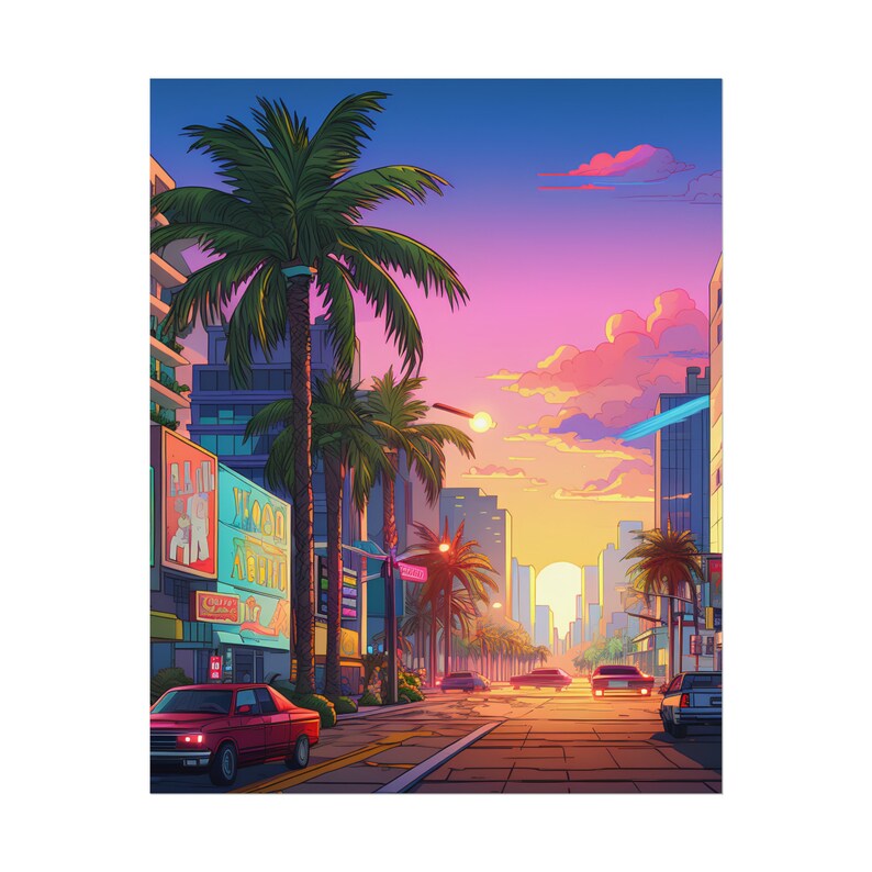 Miami Neon Nights: Pixel Art Street Scene Capture the Vibrant Energy of ...