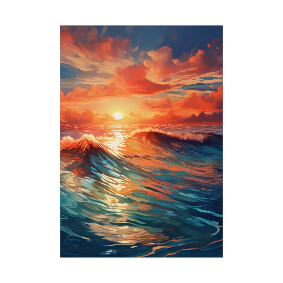 Art Deco Sunset Reflect in the Ocean 4k High Detailed and Full - Etsy
