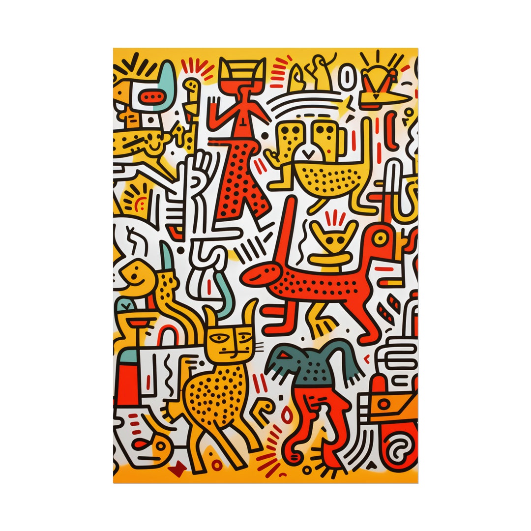 An Art Print by Keith Haring's Style Depicts a Joyful Procession of ...